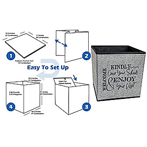 Shoe Cover Box - Welcome Guests to Please Cover Shoes. Indoor Foldable Storage Bin to Fill w/your Favorite Booties. For Homeowner, Real Estate Agent, Realtor Open House Supplies | 1 Grey & Black