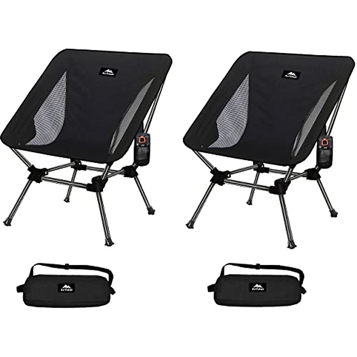 AnYoker Camping Chair, 2 Way Compact Backpacking Chair, Portable Folding Chair, Beach Chair with Side Pocket, Lightweight Hiking Chair Low Back Chair 0177 (Black 2pack)