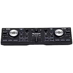Numark DJ2GO2 Touch – Compact 2 Deck USB DJ Controller For Serato DJ with a Mixer / Crossfader, Audio Interface and Touch Capacitive Jog Wheels,Black
