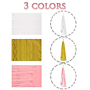 Happy Birthday Banner Rose Pink White Birthday Decorations Kit with 6 Pack Flower Pom Poms + 20 Tassel Garland for Wedding, Baby Shower, Event & Party Supplies