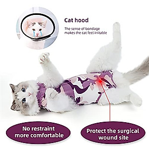 TORJOY New Professional Cat Recovery Suit After Surgery as E-Collar Alternative, Kitten Recovery Suit for Spay to Cover Abdominal Wounds, Camouflage Cat Apparel Anti-Licking Cat Onesie