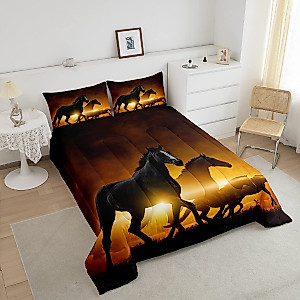 Feelyou Horse Comforter Set Twin Size Western Cowboy Comforter Horse Running in The Sunset Bedding Set Soft All Season Farm Animal Quilted Duvet Set for Kids Boys Teens Machine Washable