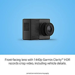 Garmin Dash Cam Tandem, Front and Rear Dual-lens Dash Camera With Interior Night Vision, Two 180-degree Lenses, Front-Facing Lens with 1440p, Interior-Facing Lens with 720p