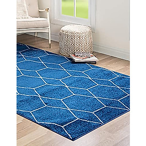 Rugs.com Lattice Frieze Collection Rug – 9' x 12' Navy Blue Medium Rug Perfect for Living Rooms, Large Dining Rooms, Open Floorplans