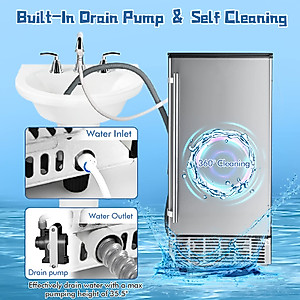 COSTWAY Commercial Ice Maker, 80LBS/24H Freestanding and Under Counter 115V Industrial Ice Machine with Self-Cleaning Function, 24H Timer, LCD Display, Drain Pump, Reversible Door, 25 LBS Ice Bin
