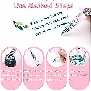 OFUN Glass Pen and Ink Set, Beginners Calligraphy Dip Pens for Art Drawing, Gift Card Writing, Rainbow Crystal Kit with 2 Pcs Pens, 12 Gold Powder Inks, Cleaning Cup, Holder