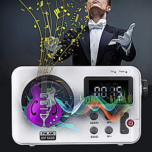 Shower Radio Speaker, Portable LCD Display Stereo Radio with AM/FM Radio/RDS System Long Playback Time Radio with Preset 20 Radio Stations for Bathroom, Hot Tub, Outdoor(White)