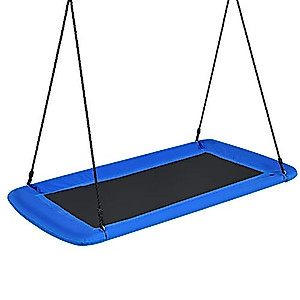 Costzon 700lb Giant 60'' Platform Saucer Tree Swing Set for Kids and Adult, Wear- Resistant Indoor/Outdoor Rectangle Swing w/Durable Steel Frame and 2 Hanging Straps for Porch, Backyard (Blue)