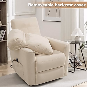 Wichvens Power Lift Recliner Chair with Massage,Multi-Angle Adjustment Seat,Mattevelvet Fabric Reclining Single Sofa with Side Pocket& Remote Control for Living Room,Bedroom,Office(Beige)