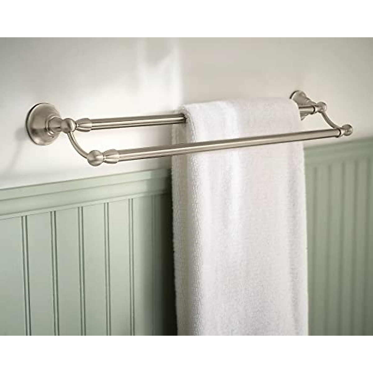 Moen Sage Collection Spot Resist Brushed Nickel 24-Inch Double-Towel Bar, Wall Mounted Bath Towel Hanger with Two Rods, DN6822BN