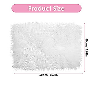 WLLHYF 20inch Faux Sheepskin Fur Fuzzy Rug, Luxury Fuzzy Sheepskin Area Rugs Ultra Soft Rectangle White Furry Rugs for Bedroom Living Room Sofa Shaggy Silky Plush Carpet Bedside Rug Floor Mat
