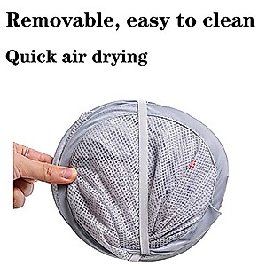 Asonen Hanging Pop Up Laundry Basket, Foldable Mesh Hamper Dirty Clothes Basket with Carry Handle Suitable for Travel, Bedroom, Bathroom, Dorms (1 Pack, White)