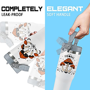 Unyopsa Mushroom Tumbler with Handle 30oz Vacuum Insulated Mushroom Cup with Lid and Straw Mushroom Gifts for Women Men