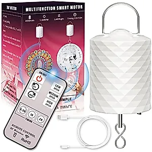 Disco Ball Motor with Remote, 2000mAh Battery Powered Rotating Wind Spinner Motor, Disco Ball Spinner Variable Speed & Timing, USB Rechargeable Hanging Display Motor for Baby Crib Mobile, Wind Chime