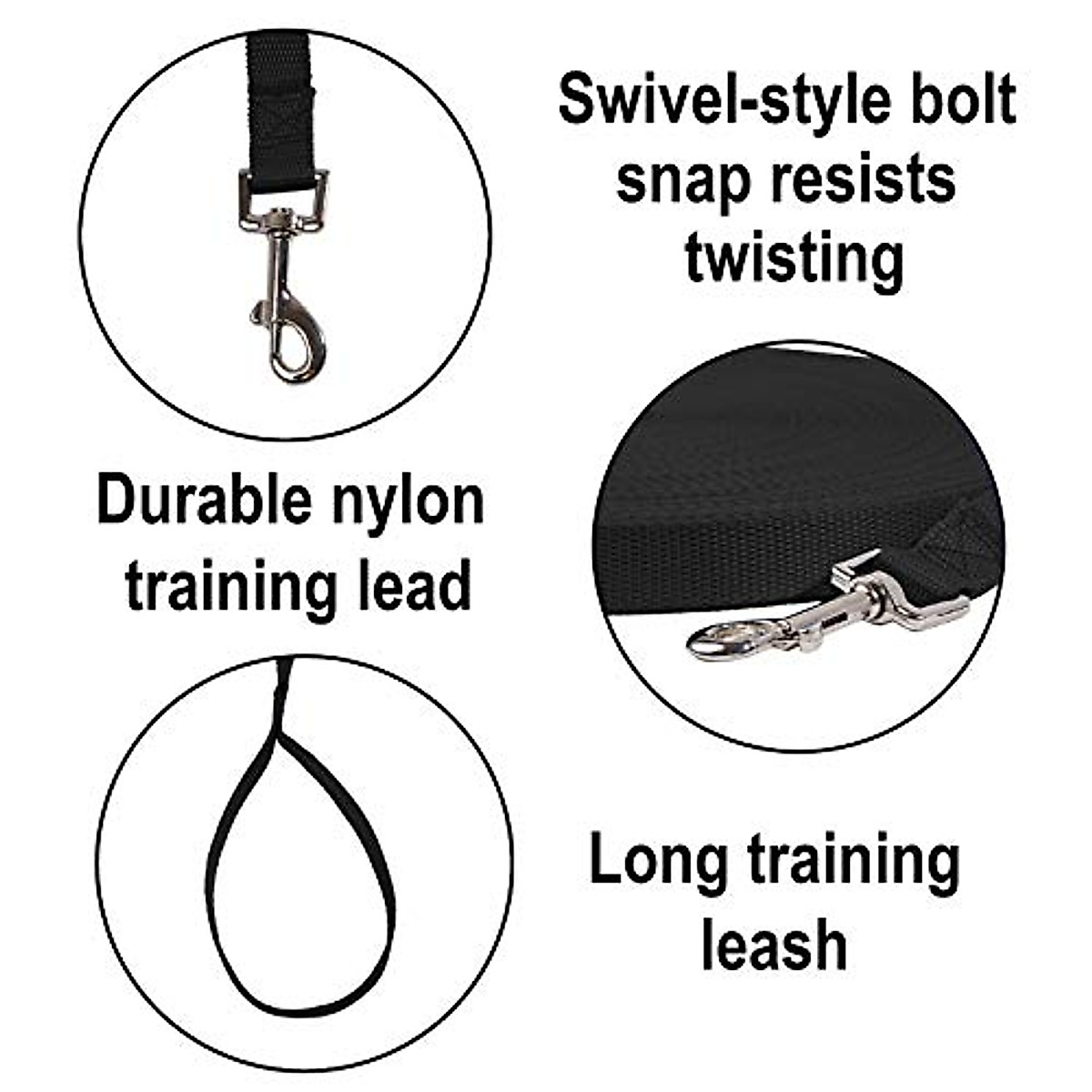 Hi Kiss Dog/Puppy Obedience Recall Training Agility Lead - 15ft 20ft 30ft 50ft 100ft Training Leash - Great for Play, Camping, or Backyard - Black 30ft