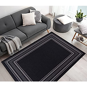 Beverly Rug Modern Bordered 8X10 Area Rug for Living Room, Dining Room Rug, Bedroom Carpet, Indoor Non Skid Rubber Backed Area Rugs, Black