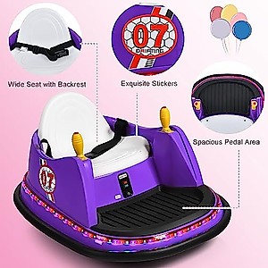 Costzon Bumper Car for Kids, 12V Battery Powered Bumping Car w/Remote Control, Dual Joysticks, 360 Degree Spin, Slow Star, Flashing Lights, Music, Electric Ride on Toy Vehicle for Toddlers (Purple)