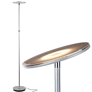 Brightech Sky Flux Dimmable LED Floor Lamp – Super Bright Floor Lamp for Living Room and Offices – Torchiere Standing Lamp with 3 Light Options, Tall Lamp for Bedroom Reading and More - Silver