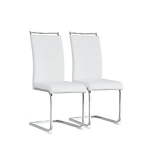 Gangnamri Modern Dining Chairs, High Back Side Chair Leather Upholstered Kitchen Chairs with Metal Legs for Dining Room Kitchen Vanity Patio Club Guest Office (White, Set of 2)