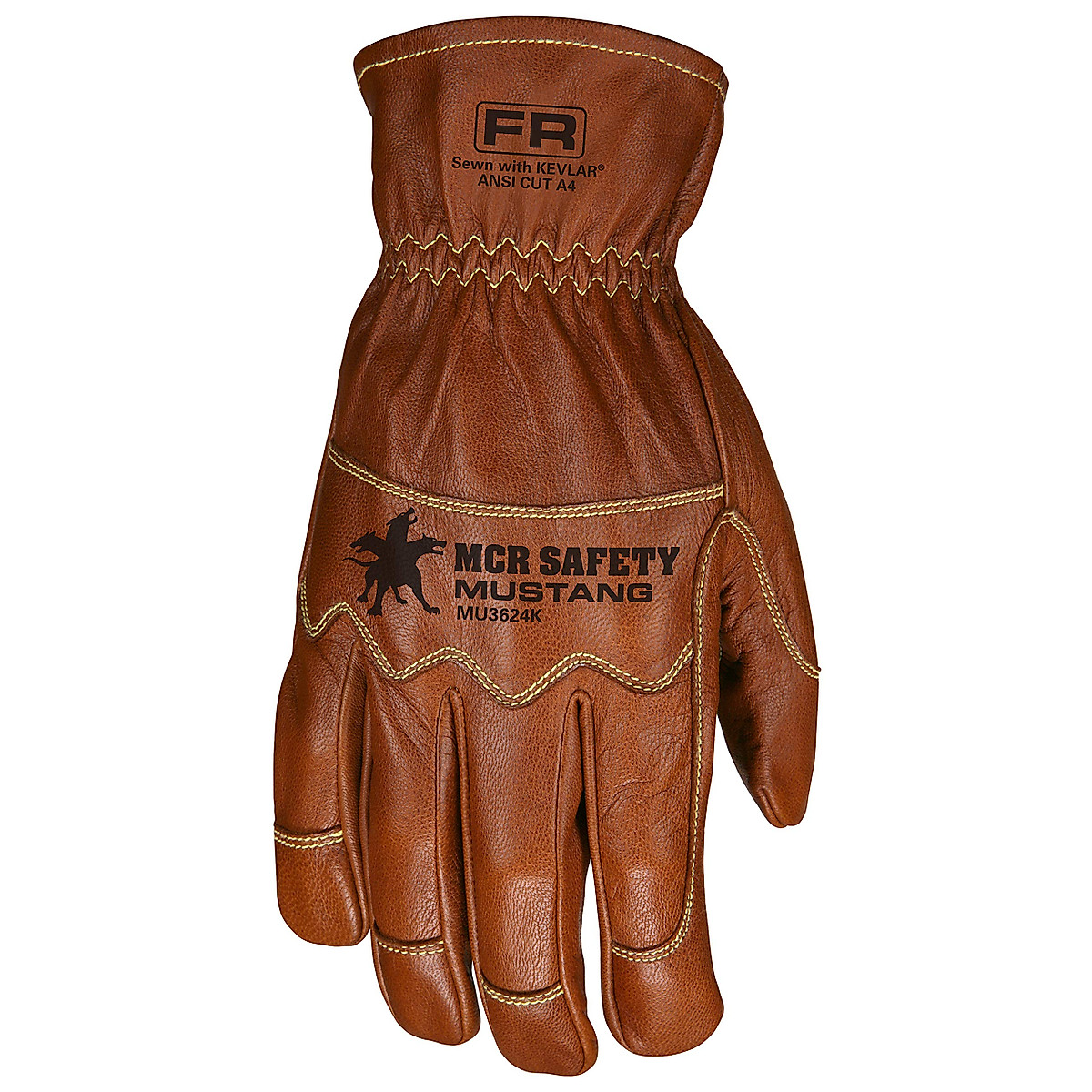 MCR Safety MU3624KXL Mustang Utility Driver Glove, Premium Grain Goat Double Palm, DuPont™ Kevlar® 360 liner, Wing Thumb, Sewn with Kevlar®, Hand Protection, 1 pair, Size X-Large, Brown