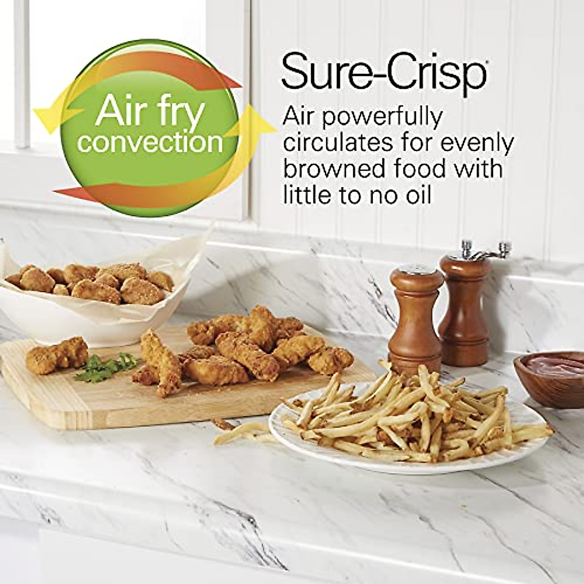 Hamilton Beach Toaster Oven Air Fryer Combo with Large Capacity, Fits 6 Slices or 12” Pizza, 4 Cooking Functions for Convection, Bake, Broil, Roll-Top Door, Easy Reach Sure-Crisp, Stainless Steel