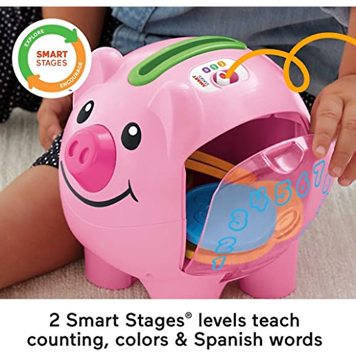 Fisher-Price Laugh & Learn Baby Learning Toy Smart Stages Piggy Bank With Songs Sounds And Phrases For Infant To Toddler Play [Amazon Exclusive]
