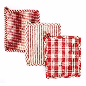 High End Home 3 Piece Pot Holder Set - Hot Pads for Kitchen 7 x 8.5 Inch Burgundy Red