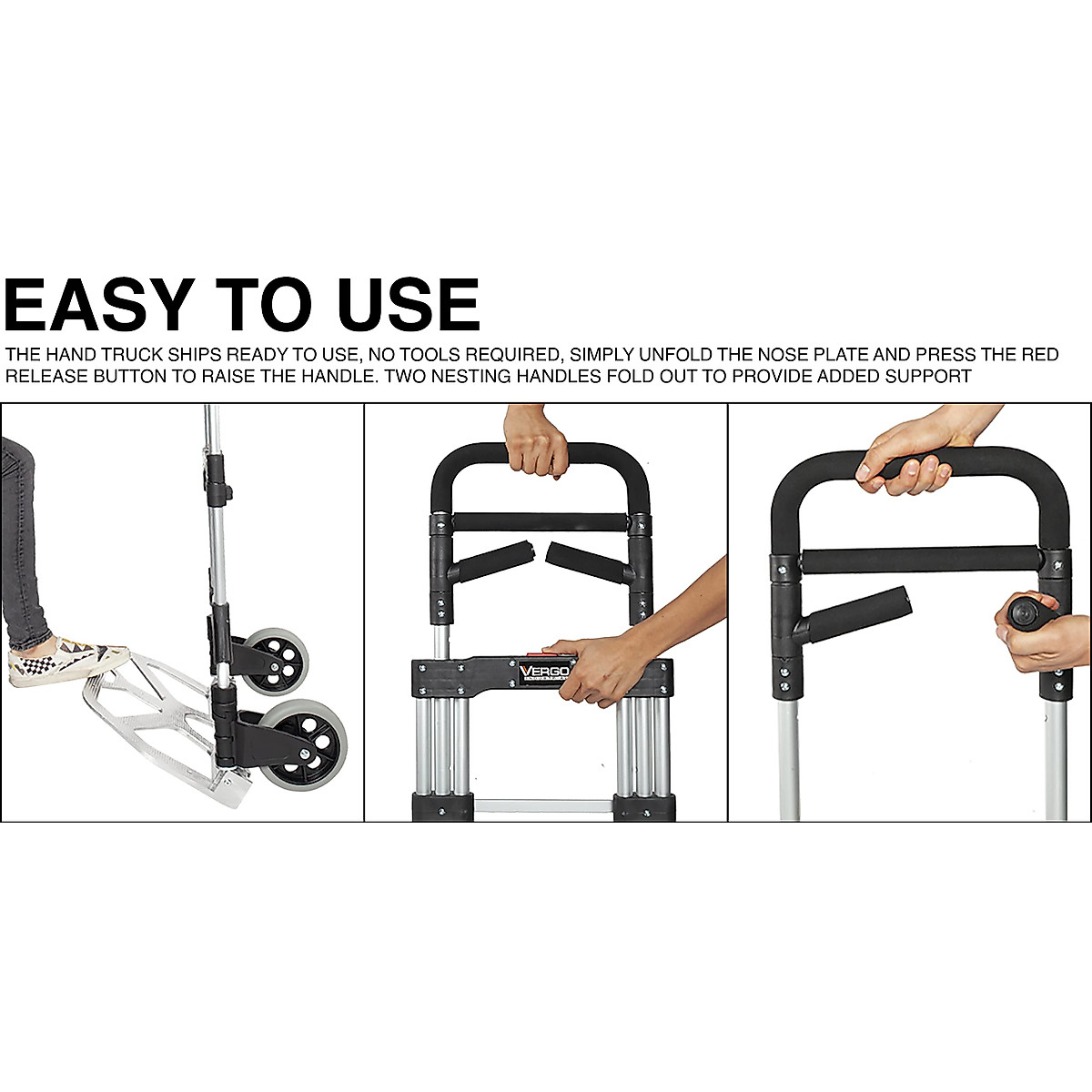 Vergo Industrial 400 lb Capacity Heavy Duty Folding Hand Truck Dolly Cart with Telescoping Handle, Aluminum Foldable Cart with Wheels (S300L)