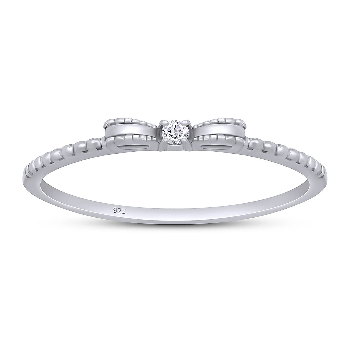 AFFY 14k White Gold Over Sterling Silver Round Shape White Cubic Zirconia Bow Ring Size 12.5