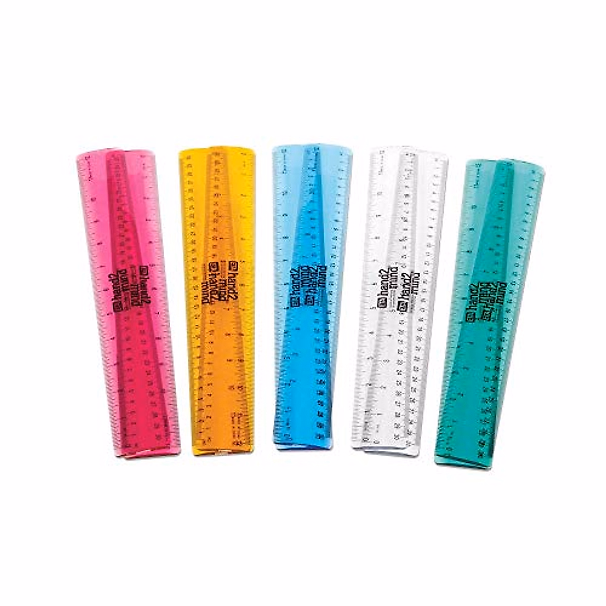 hand2mind 12 inch Multicolored, Transparent, Semiflexible Safe-T Plastic Rulers (Pack of 10)
