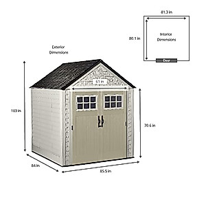 Rubbermaid 7x7 Ft Durable Weatherproof Resin Outdoor Storage Shed for Garden Tool and Lawn Machinery Organization, Sandstone (2 Pack)