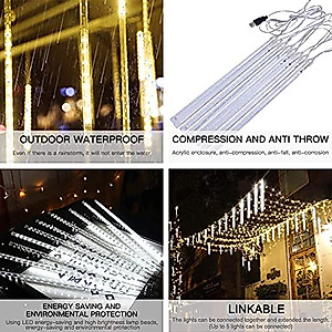 Keyouhe Meteor Shower Lights LED String Lights, 11.8 inch 8 Tubes Waterproof Double-Sided SMD Lamp Beads Curtain Lights Garden Square Hanging Decorative Lamps for Bar Halloween Christmas (White)