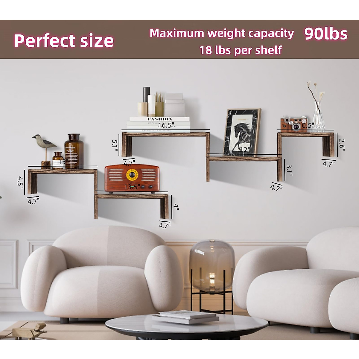 cbesvfo Wood Floating Shelves for Wall Shelf for Bedroom, Hanging Floating Book Shelves for Room Wall Shelves for Bedroom Wall, Repisas Flotantes De Pared, Suitable for Bedroom, Living Room, Kitchen