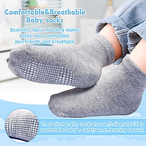 HYzgb Kids Socks with Grippers 5-6-7 Years Old 12 Pairs Non Slip Grips Cotton Crew Socks for Little Kids Boys 5T-6T-7T Birthday Gifts Seamless Black/White/Gray