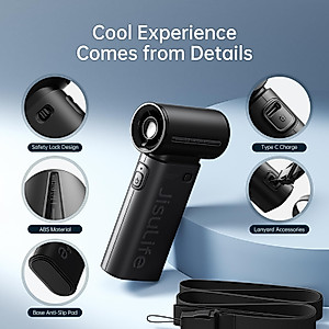 JISULIFE Handheld Fan Life9, Powerful Portable Turbo Fan [22H Max Cooling Time], 40000 RPM Hight Speed, 5000mAh USB Rechargeable Fan Mini Fan with 5 Speeds for Women Men Travel Camping Outdoor Black