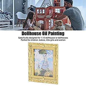 CUTULAMO Miniatures Oil Painting, Exquisite Acrylic Beautiful Miniatures Art Painting High Light Transmission for Girls for 1:12 Miniature Doll House(Umbrella Girl)