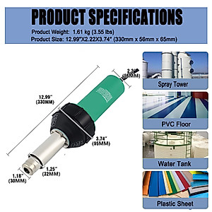 Iglobalbuy 110V 1600W Hot Air Plastic Welder Kit, Hot Air Vinyl PVC TPO Welding Heat Gun w/Nozzles Adjustable Temperature PVC Roofing Welder w/Carrying Case