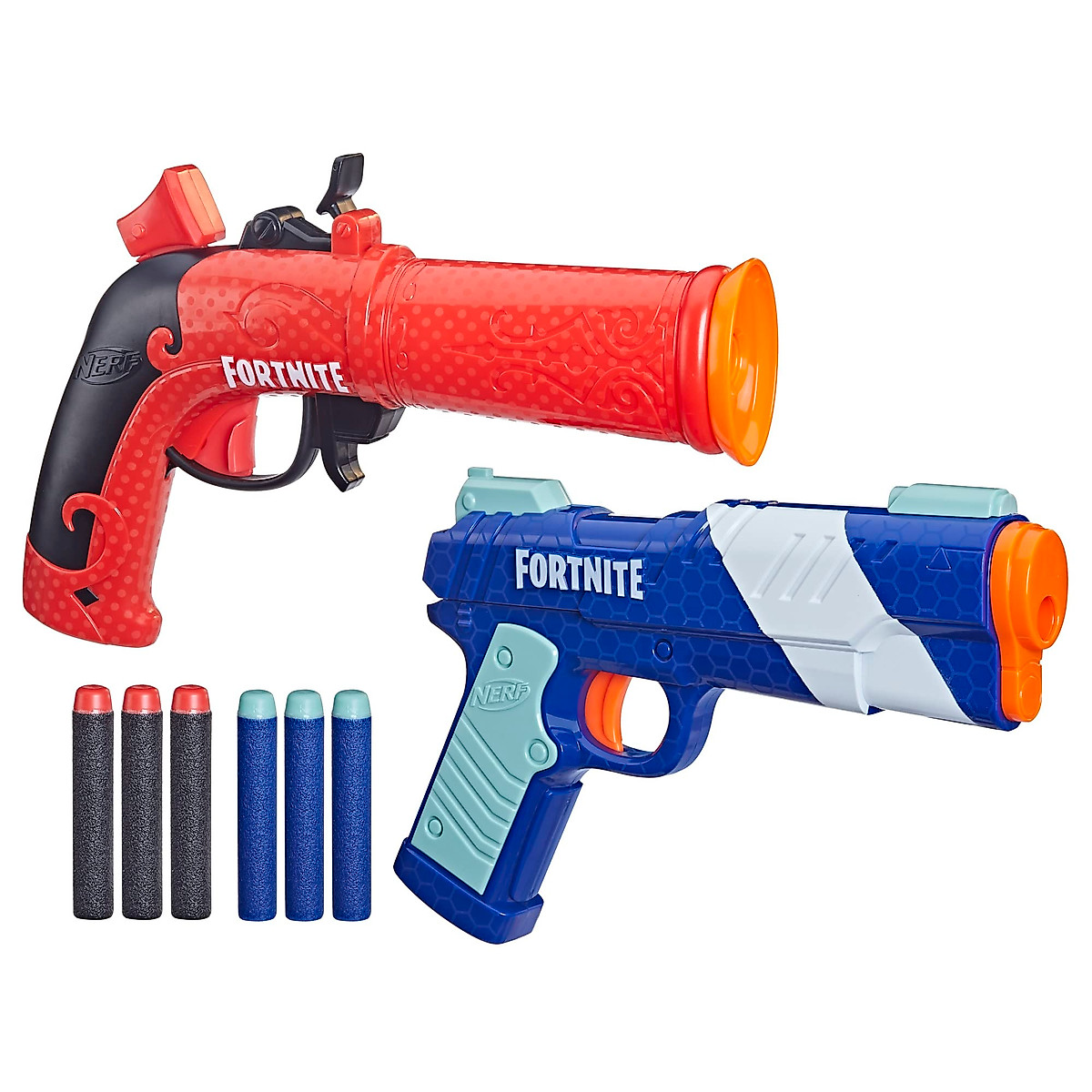 NERF Fortnite Dual Pack includes 2 Blasters (Flint-Knock & LP) and 6 Elite Foam Darts