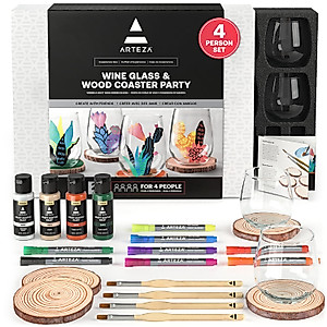 ARTEZA Wine Glass Coaster Painting Experience Box, DIY Craft Kit for Group Activities, Parties, Home Decor Projects, Art Set, Craft Supplies for Adults
