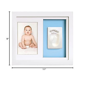 Tiny Ideas Baby's Footprint or Handprints Kit DIY Picture Frame Keepsake, Newborn Nursery Decor, Blue or Pink Reversible Mat, Baby Boy Gift Or Baby Girl Gift, White