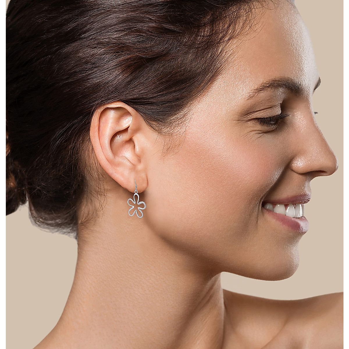 Hoops & Loops 925 Sterling Silver Groovy 60s 70s Mod Flower Power Floral Dangle Drop Hook Earrings for Women Teen Girls, Silver