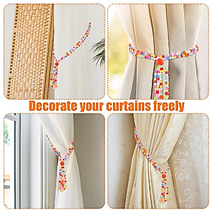 Yunlly 4 Pack Magnetic Curtain Tiebacks Boho Curtain Tiebacks Colorful Beaded Tassel Curtain Drapery Holdbacks Boho Curtain Ties for Home Office Window Decorative