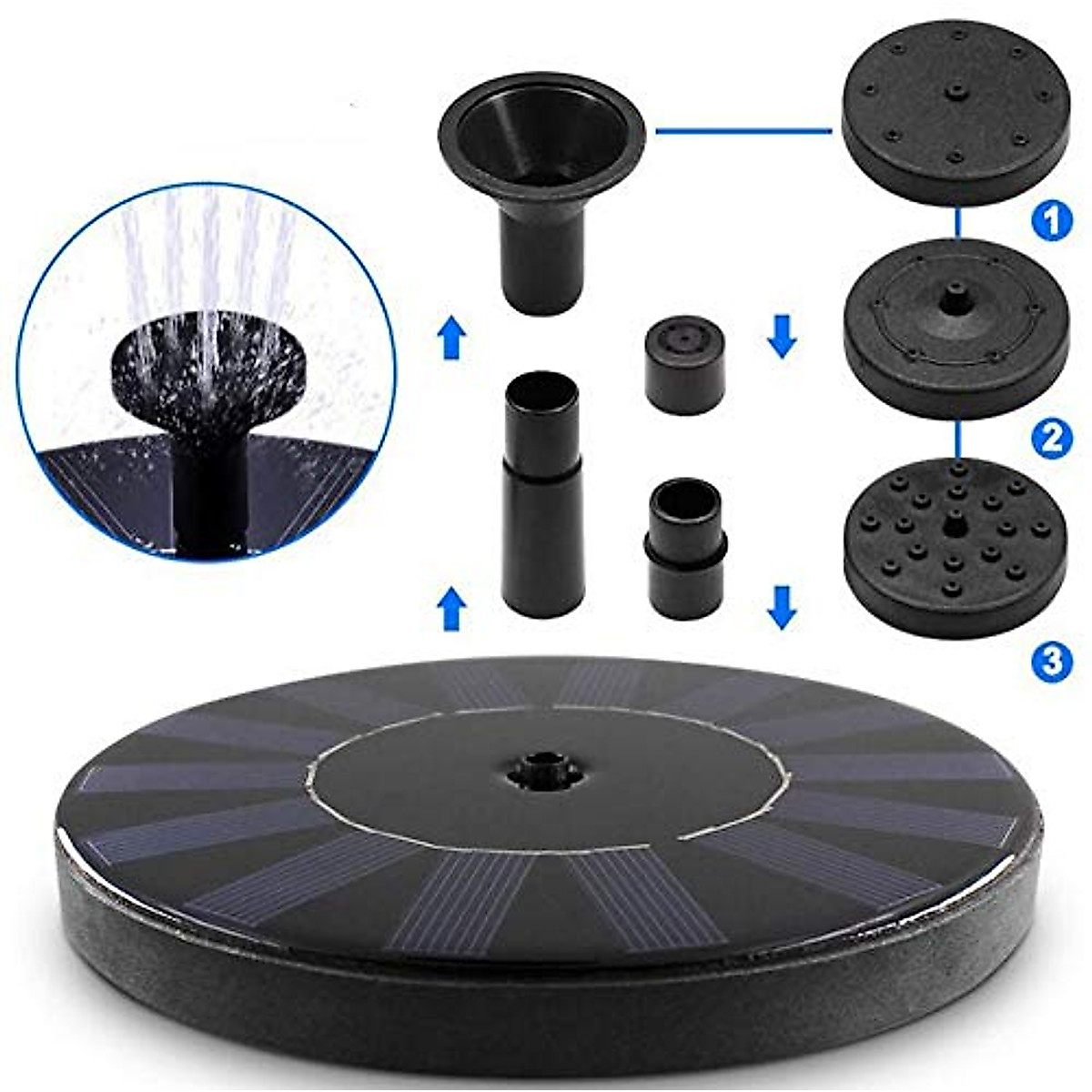 Lheng Solar Powered Fountain Pump, Solar Birdbath Fountain, 7V/1.4W Free Standing Floating Birdbath Water Pumps for Garden, Patio, Pond and PoolIdeal