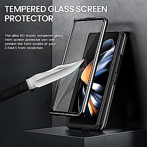 HAZARA Leather Case for Samsung Galaxy Z Fold 5, Tempered Screen Film Cover Folio Shockproof Hanging Phone Case,Blue