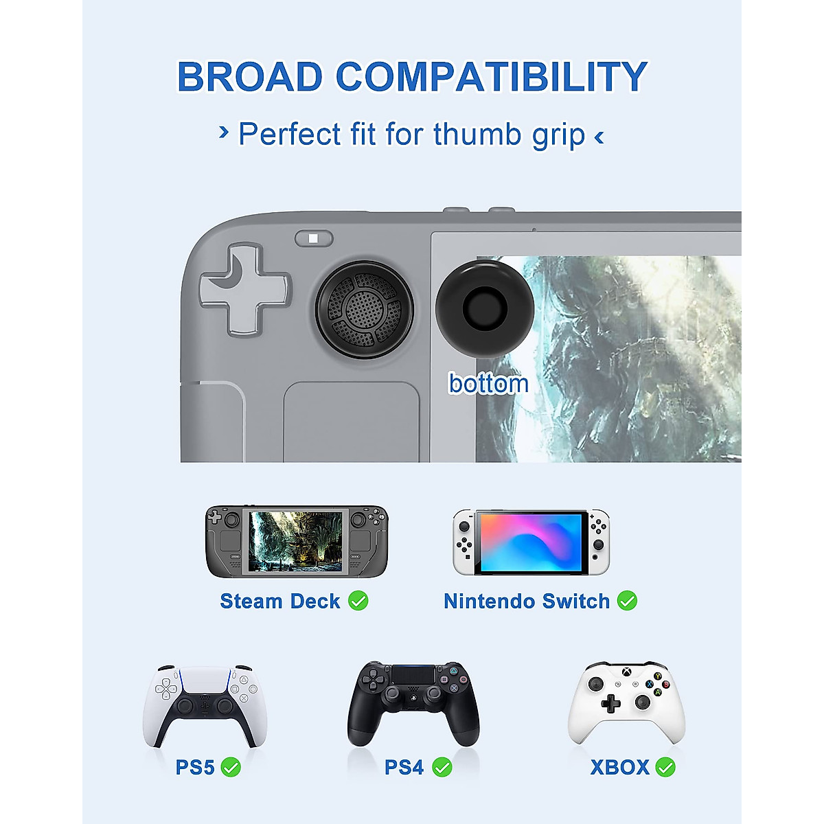 (6 Pcs) Joystick Thumb Grips Caps, DEVASO Silicone Joystick Protector, 4 Pcs of Anti-Slip Extended Thumb Grips Covers for Steam Deck/OLED/PlayStation Portal/ASUS ROG Ally/Switch/PS5/PS4/Xbox