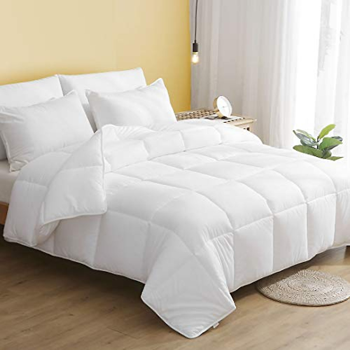 DWR 100% Cotton Covered Lightweight Down Alternative Comforter, Ultra-Soft Skin-Friendly Cloud Breathable Eucalyptus Microfiber Duvet Insert for Warm Sleeper (King, White)
