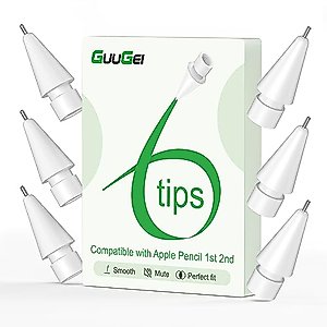 6 Pack [Pen Like] Pencil Tips for Apple Pencil 1st 2nd Generation Replacement Nibs No Wear Out Durable Fine Point Tip Compatible for Apple Pen White