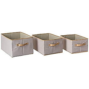 Urban Shop Foldable Linen Storage Bins with Contrasting Handle and Trim, Set of 3, Grey, 3 Count