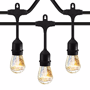 Classyke 48FT Outdoor String Lights for Patio Garden Yard Deck Cafe Dimmable Waterproof Commercial Grade 16 Incandescent Bulbs (1 Spare)