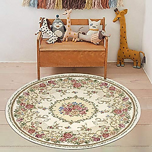 TEALP Rustic Floral Area Rugs for Swivel Chair ,Non Slip Doormat Living Room Rug Washable Rose Design Floor Rugs 39.3''Round